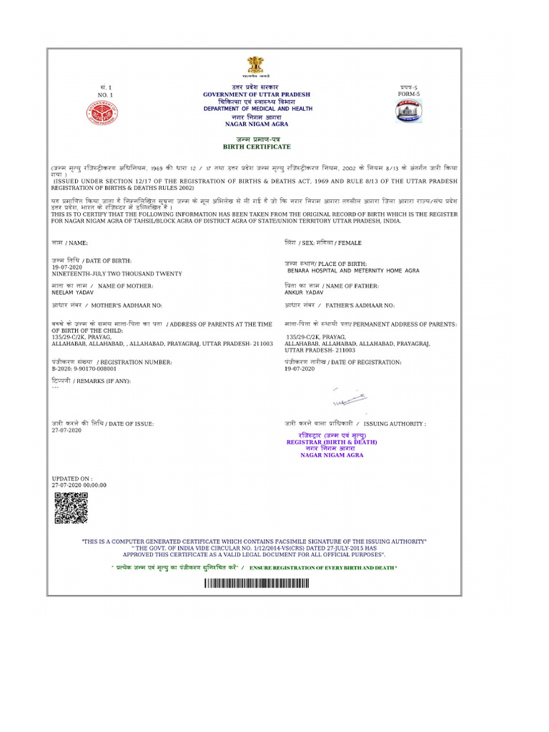 Kittu Birth Certificate | PDF