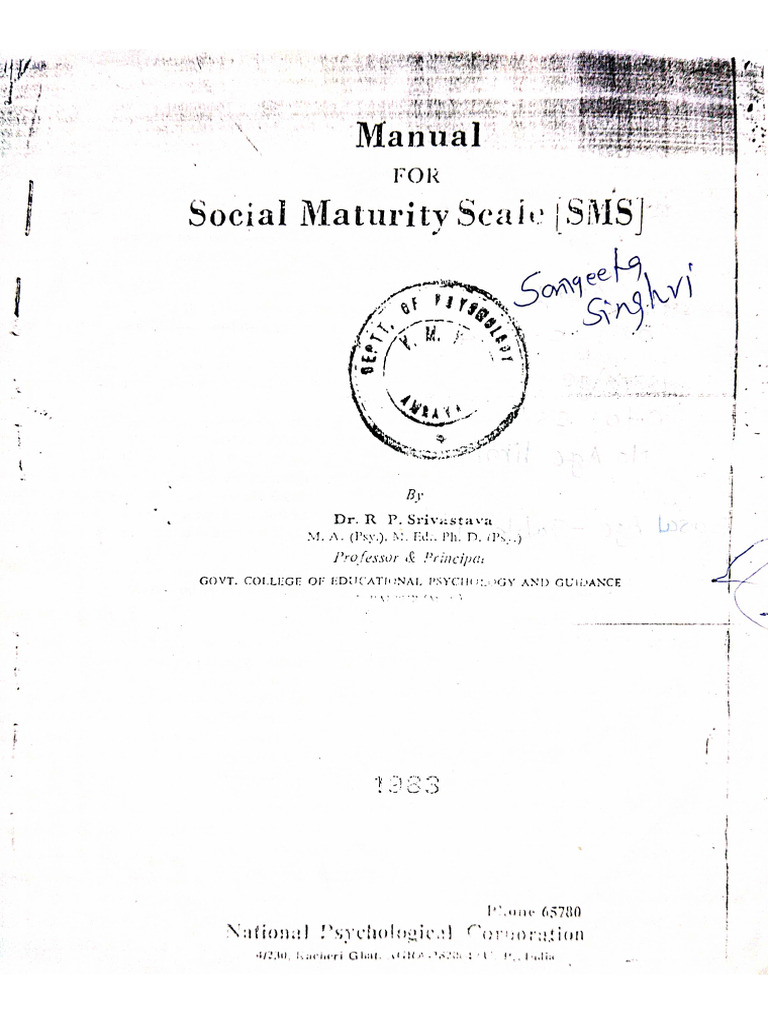 Social Maturity Scale (SMS) | PDF