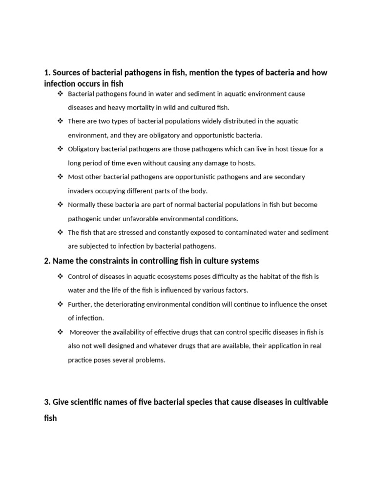 Bacterial and Fungal Pathogens in Fish | PDF | Virus | Infection