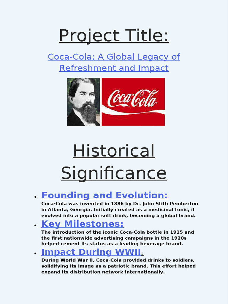 Project Title Coca-Cola A Global Legacy of Refreshment and I | PDF ...