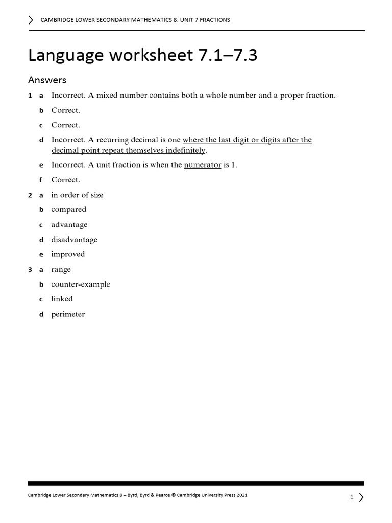 Unit 7 Worksheet 7.1-7.3 Answers | PDF