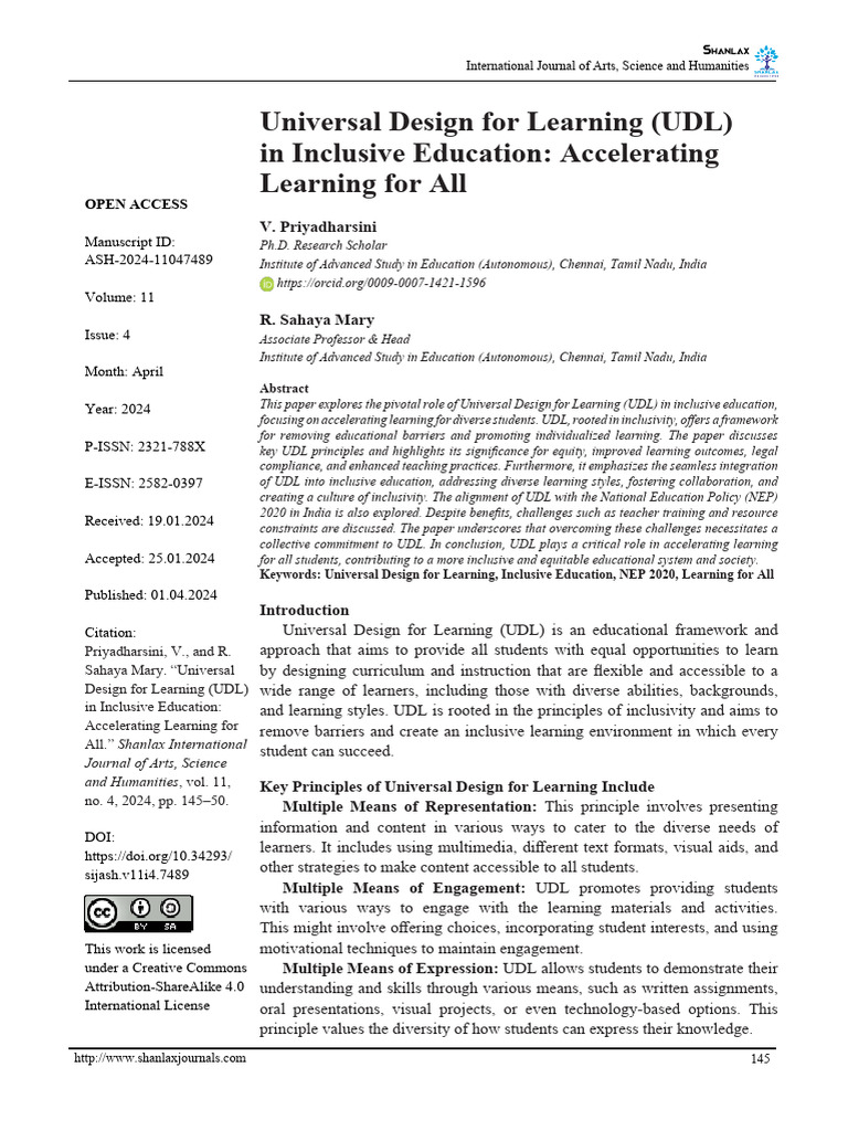 UDL in Inclusive Education: Learning for All | PDF | Inclusion ...