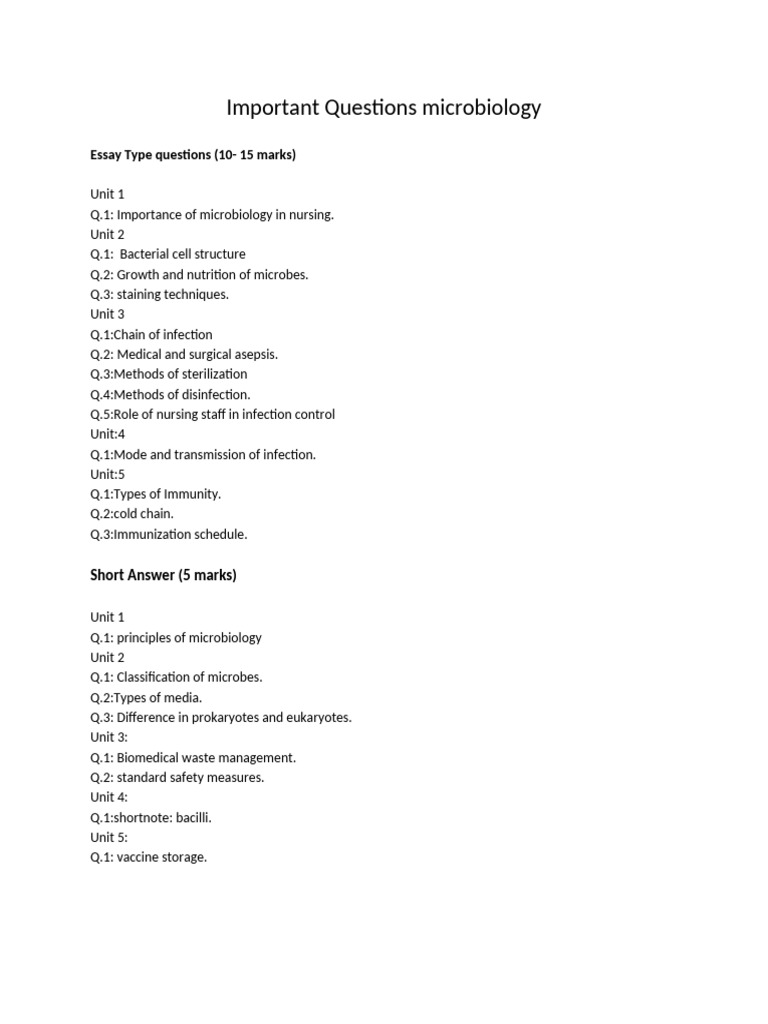 Important Questions microbiology | PDF