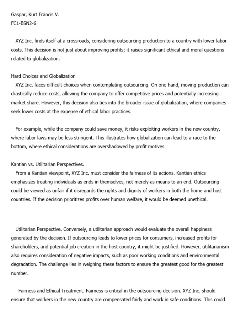 Ui FC1 BSN2 6 - Gaspar Kurt Francis v. | PDF | Corporate Social Responsibility | Business Economics