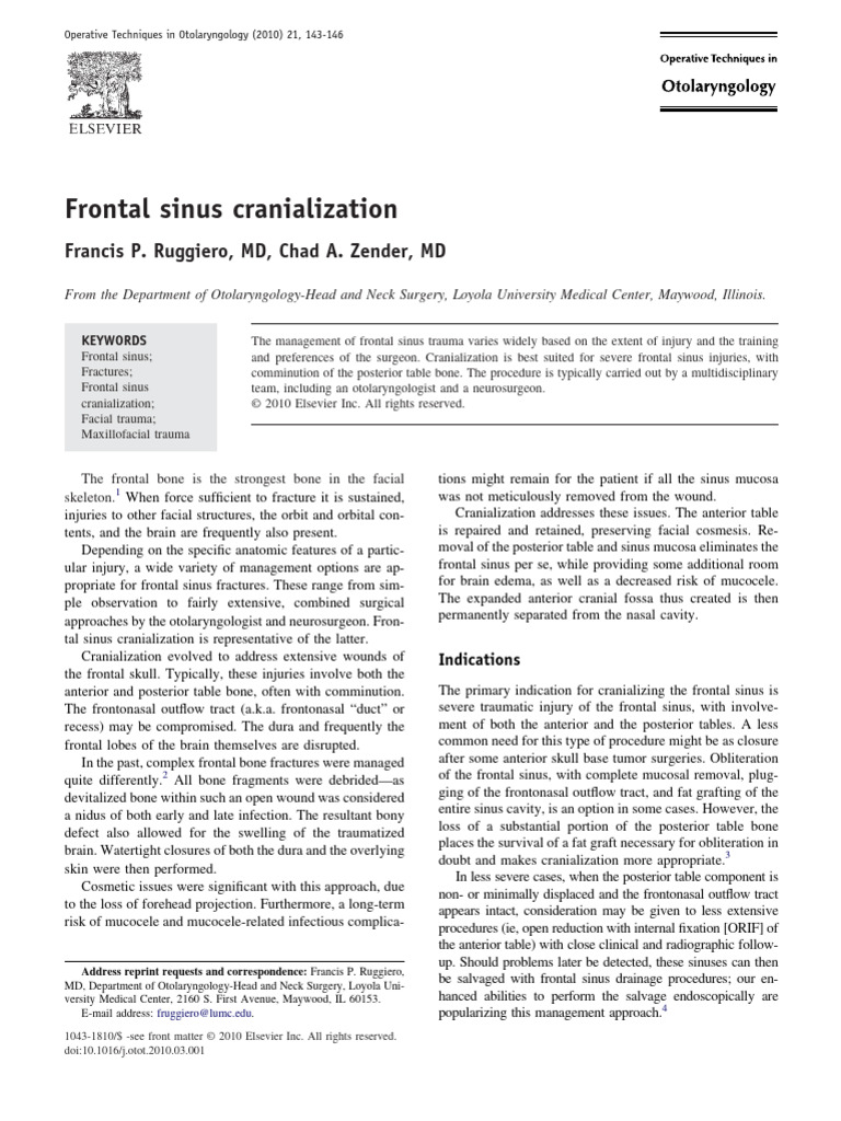 Frontal Sinus Cranialization | PDF | Skull | Otorhinolaryngology