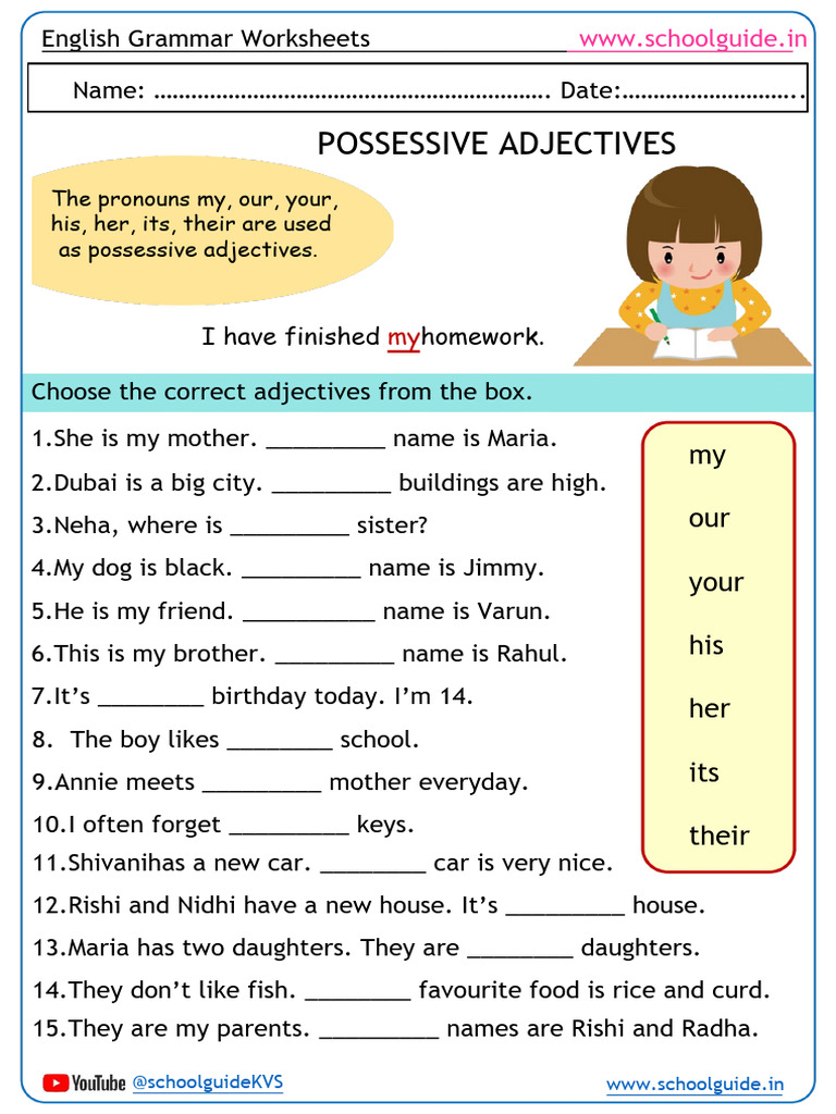 Possessive Adjectives Worksheet 1 PDF | PDF