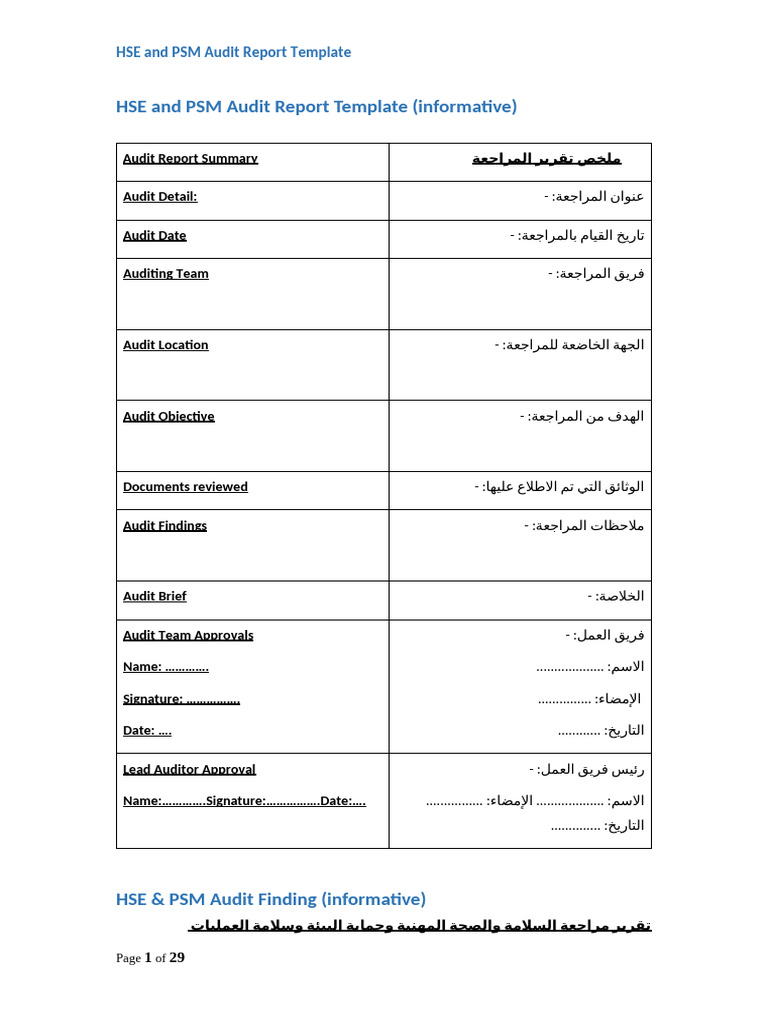 HSE & PSM Audit Report Template | PDF | Firefighting | Elevator