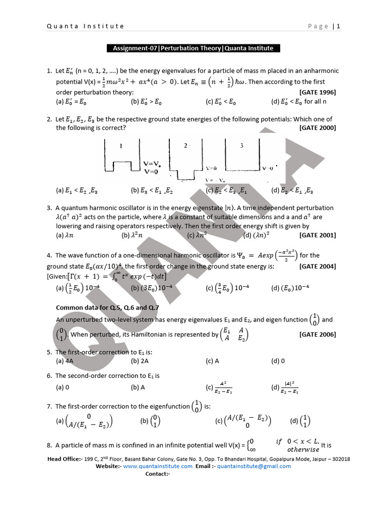 QMassignment7 | PDF | Perturbation Theory (Quantum Mechanics) | Hamiltonian (Quantum Mechanics)