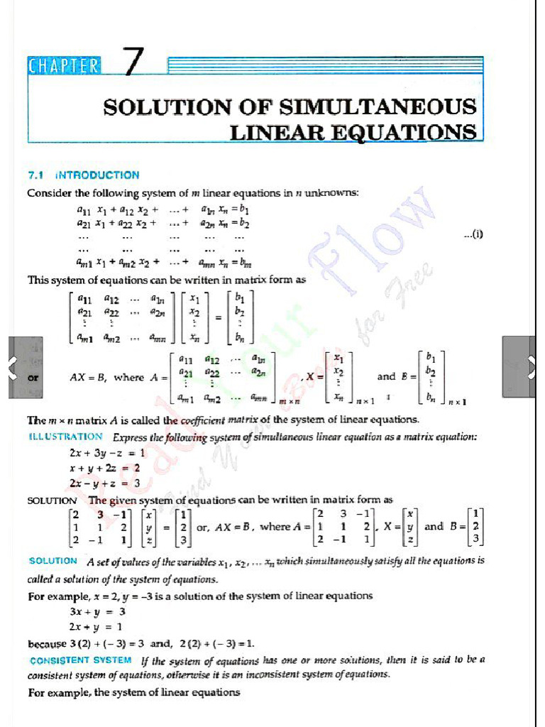 Solution of Simultaneous Linear Equations | PDF