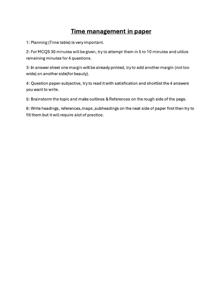 Time Management in Paper and Before Paper | PDF