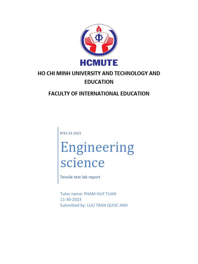 Tensile Test Lab Report 1.3.7 | PDF | Deformation (Engineering) | Young ...