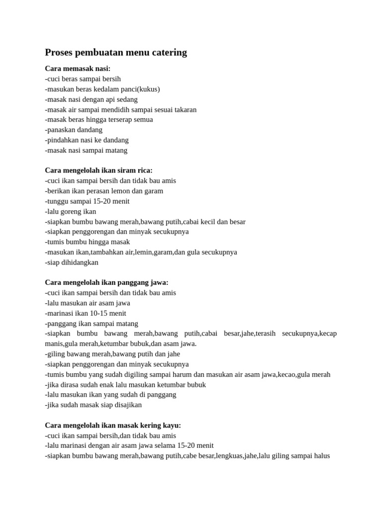 Proses Pembuatan Menu Catering | PDF