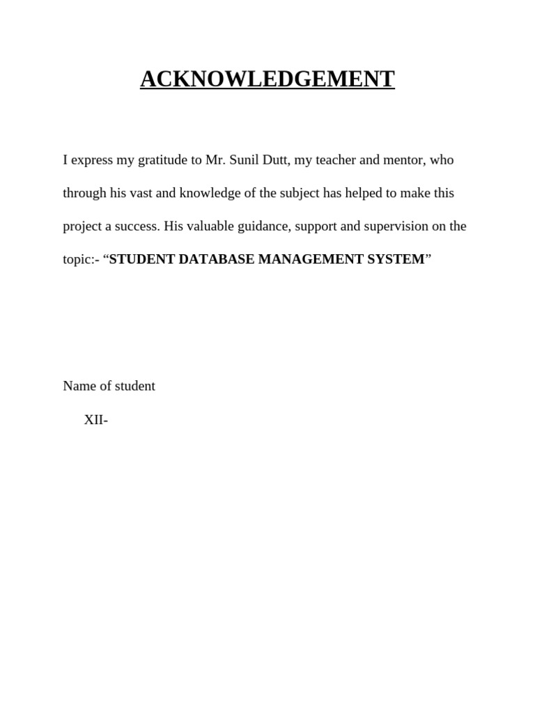 Student Database Management System Acknowledgement | PDF