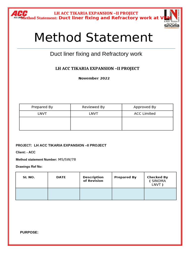 MS For Duct Liner Fixing and Refractory Work | PDF | Scaffolding | Welding