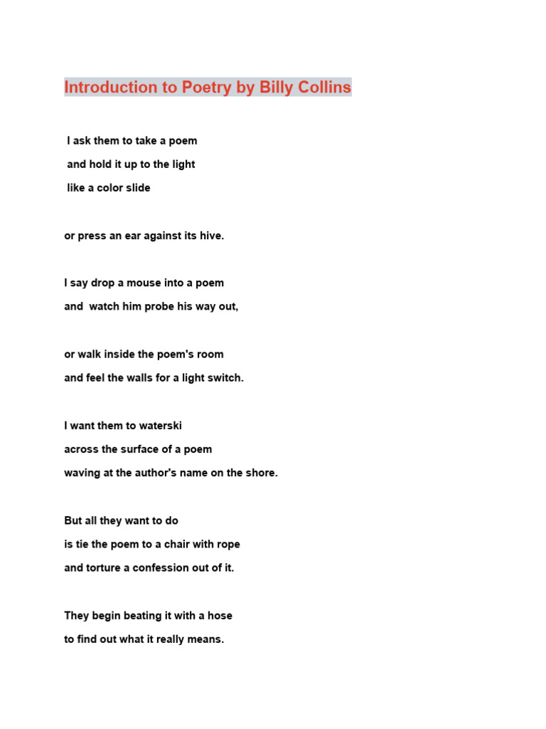Introduction To Poetry by Billy Collins | PDF