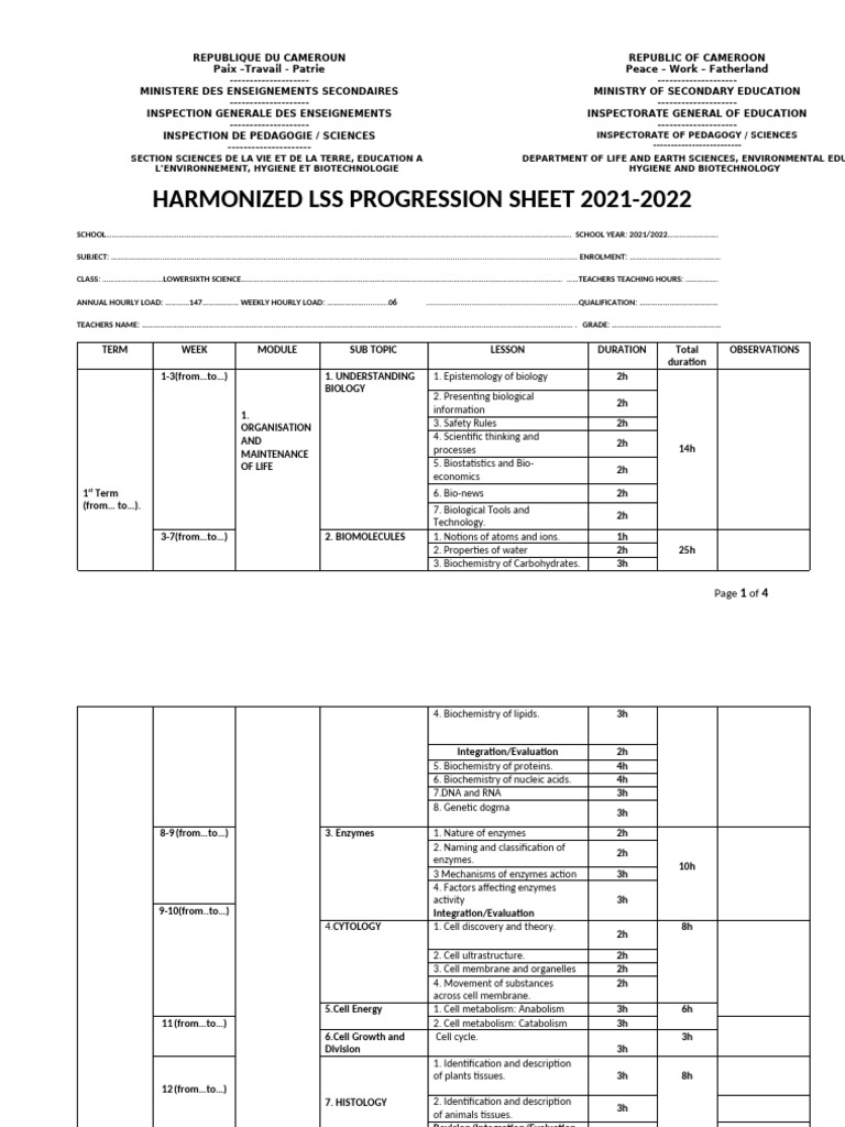 Harmonized LSS Biology Progression Sheet 2021 - 2022 | PDF | Biochemistry | Chemistry