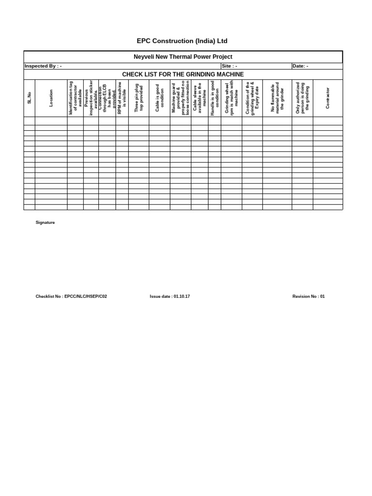 02 Check List For Grinding Machine | PDF