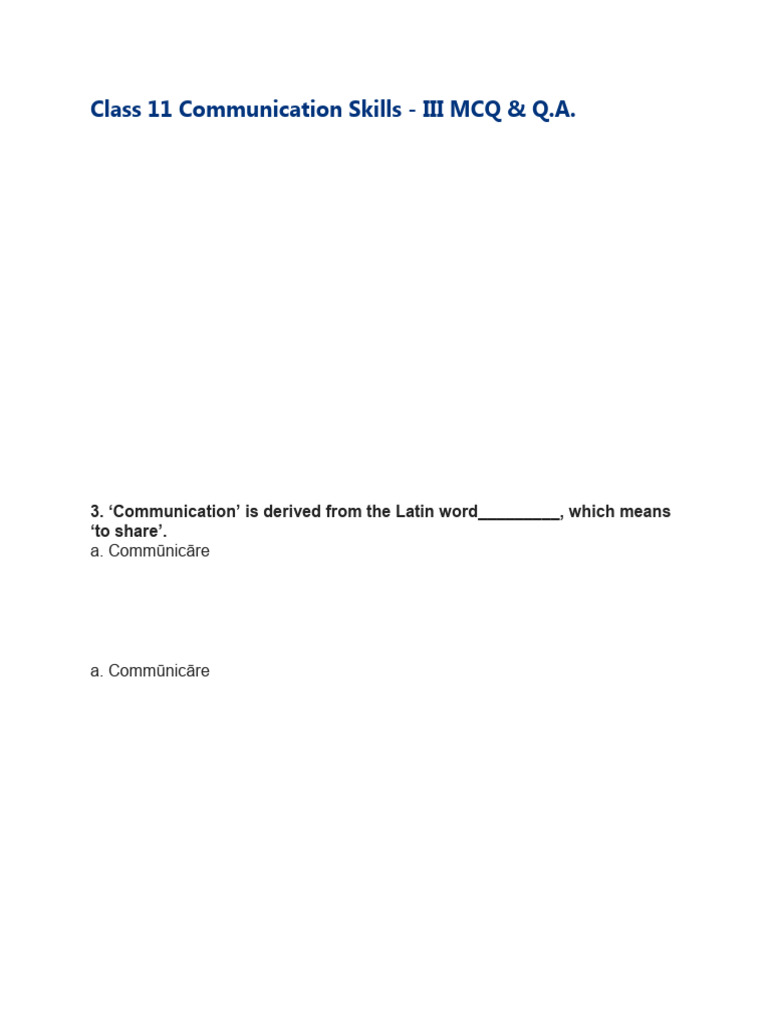 Class 11 Communication Skills | PDF | Communication | Information
