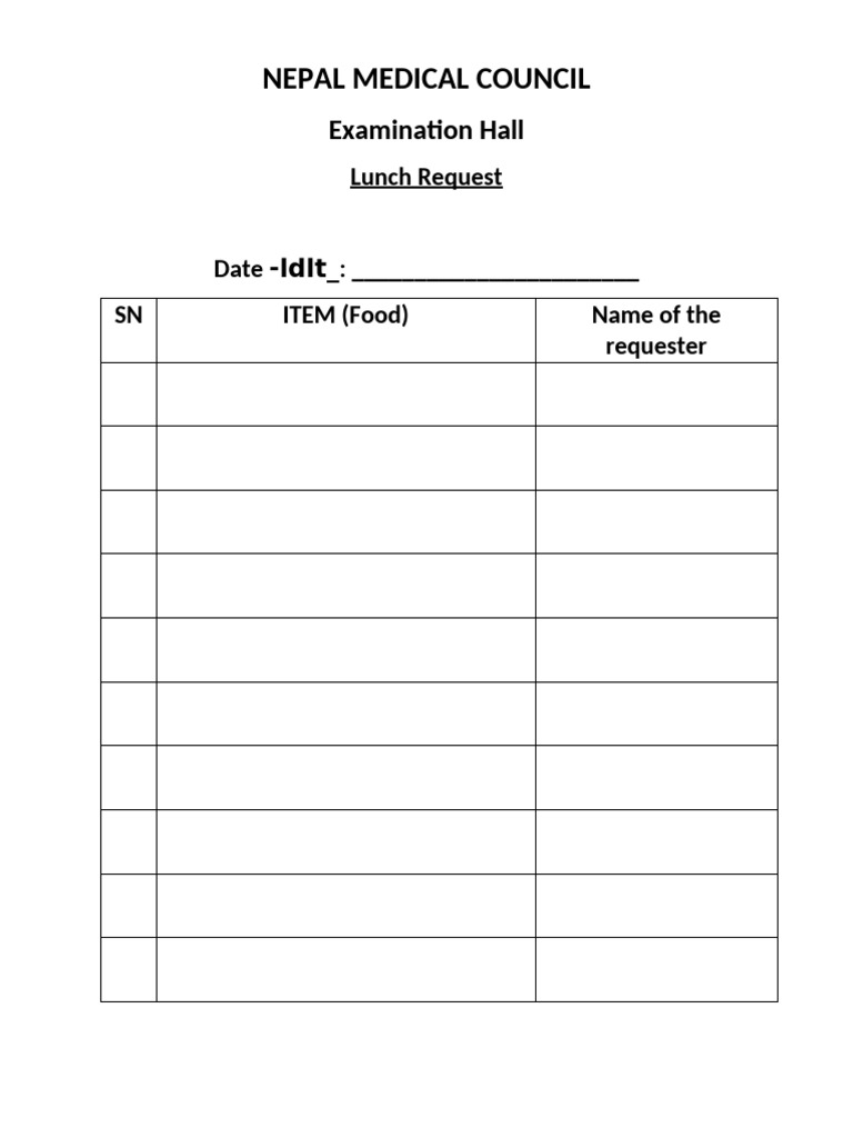 NMC Exam Hall-Lunch Request | PDF
