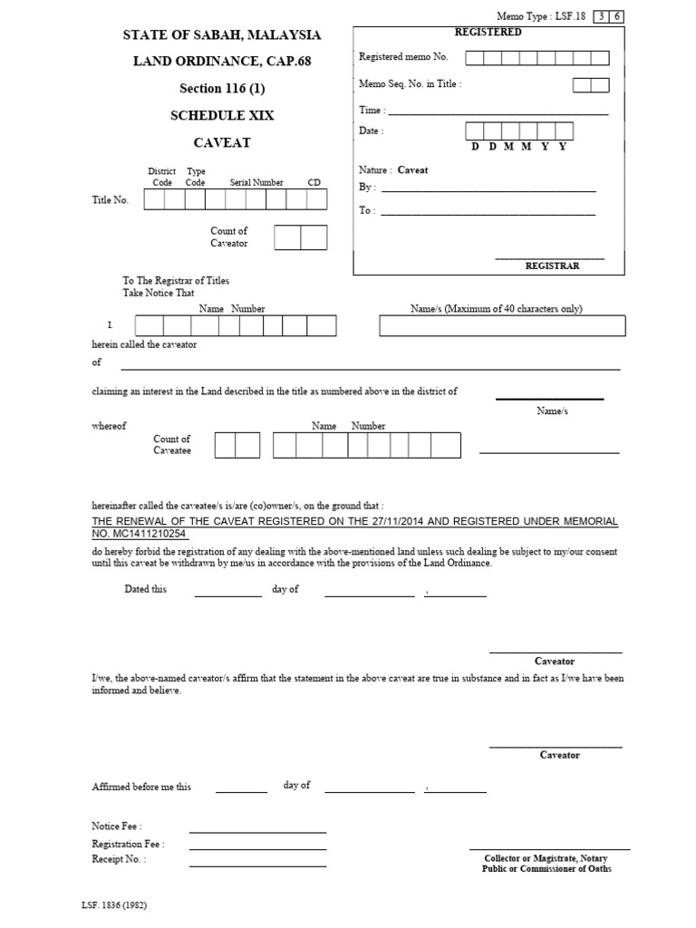 Renewal Caveat Form | PDF | Justice | Crime & Violence