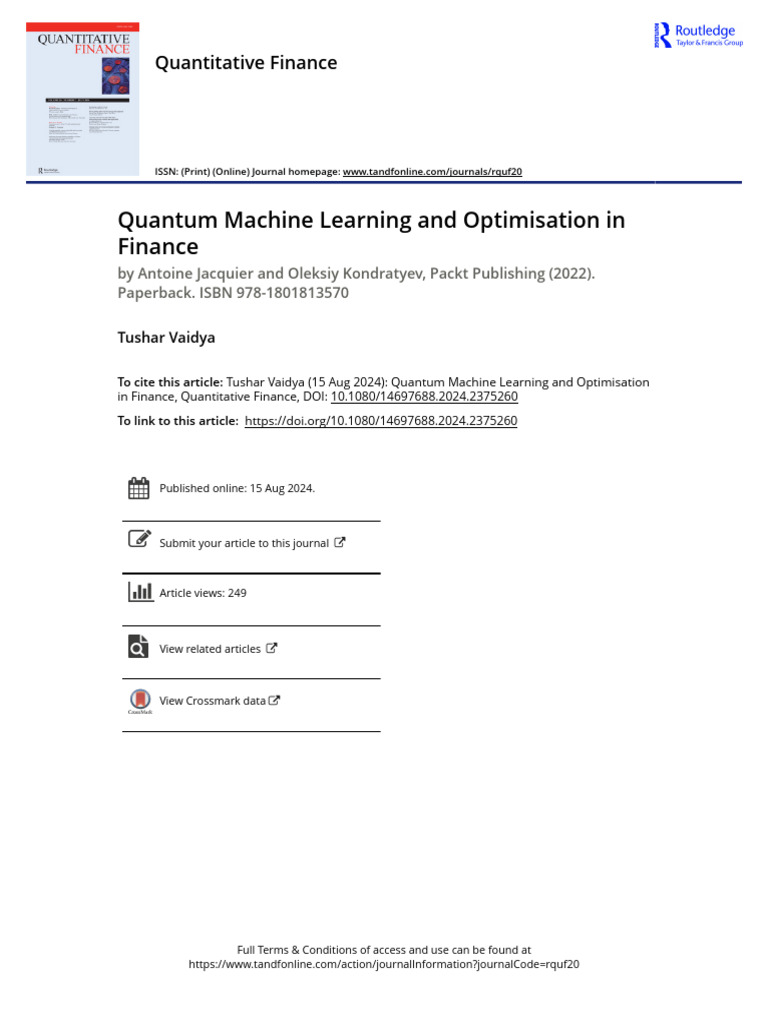 Quantum Machine Learning and Optimisation in Finance | PDF | Quantum Computing | Mathematical ...