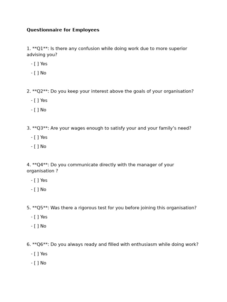 Employee Satisfaction Questionnaire | PDF