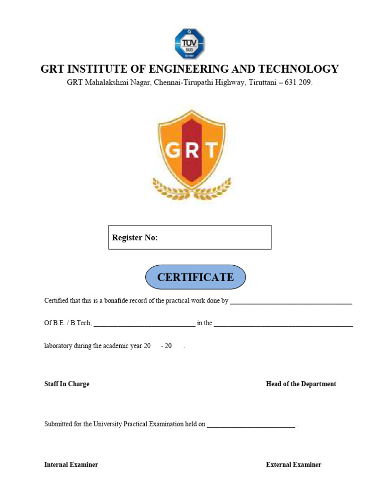 Practical Record Front Page Template | PDF
