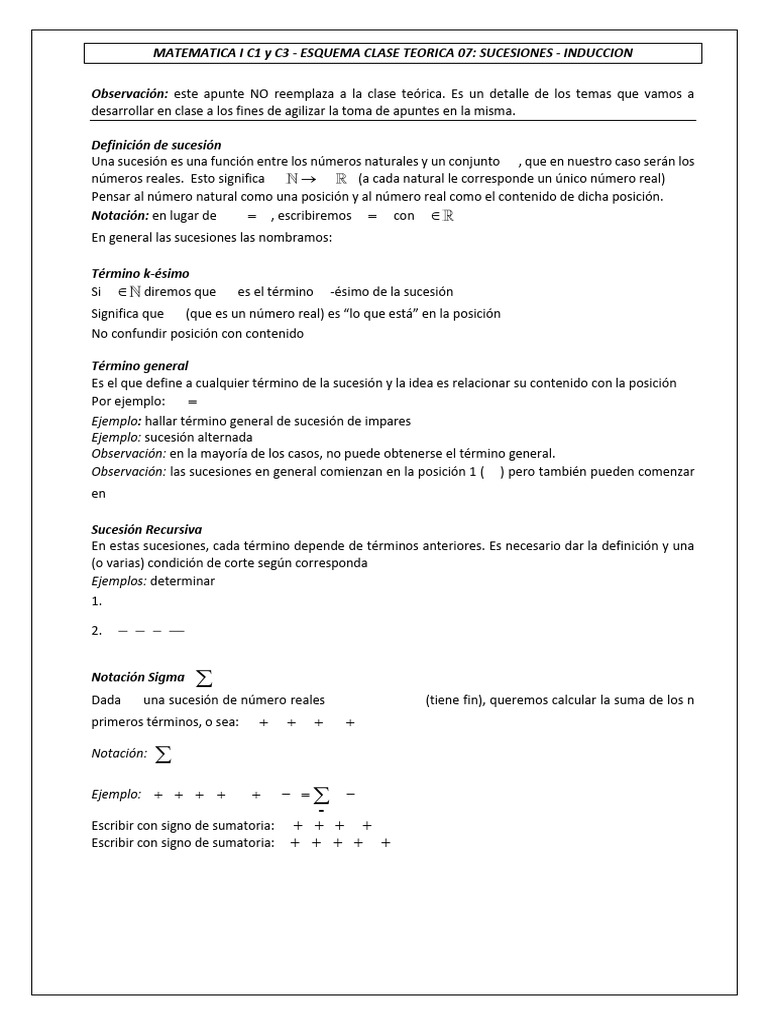 Mate I - 2024 C2 - Esquema Clase Teórica 07 - Seciones - Inducción ...