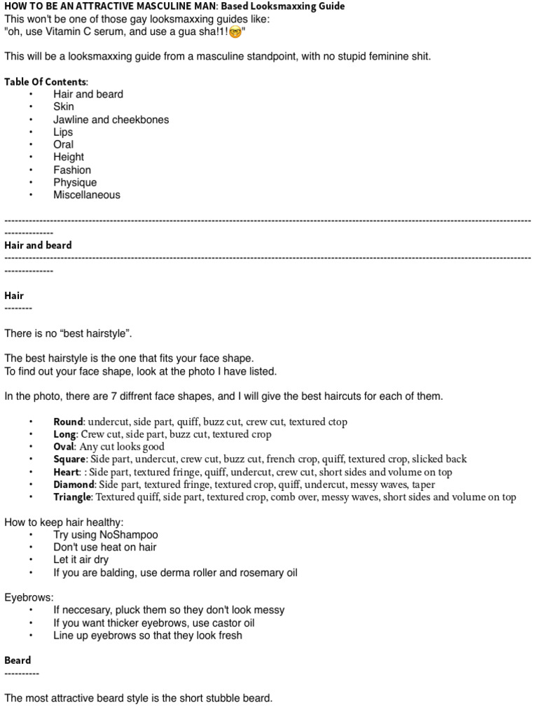 Looksmaxing guide | PDF | Hairstyle | Eyebrow