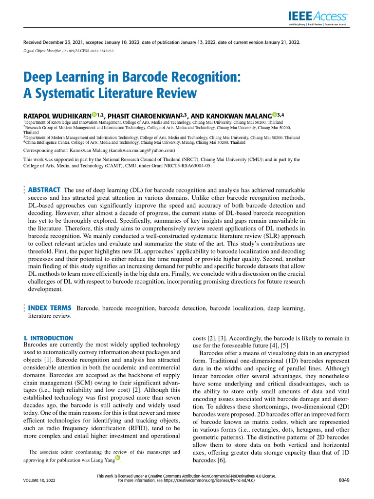 Deep Learning in Barcode Recognition A Systematic Literature Review ...