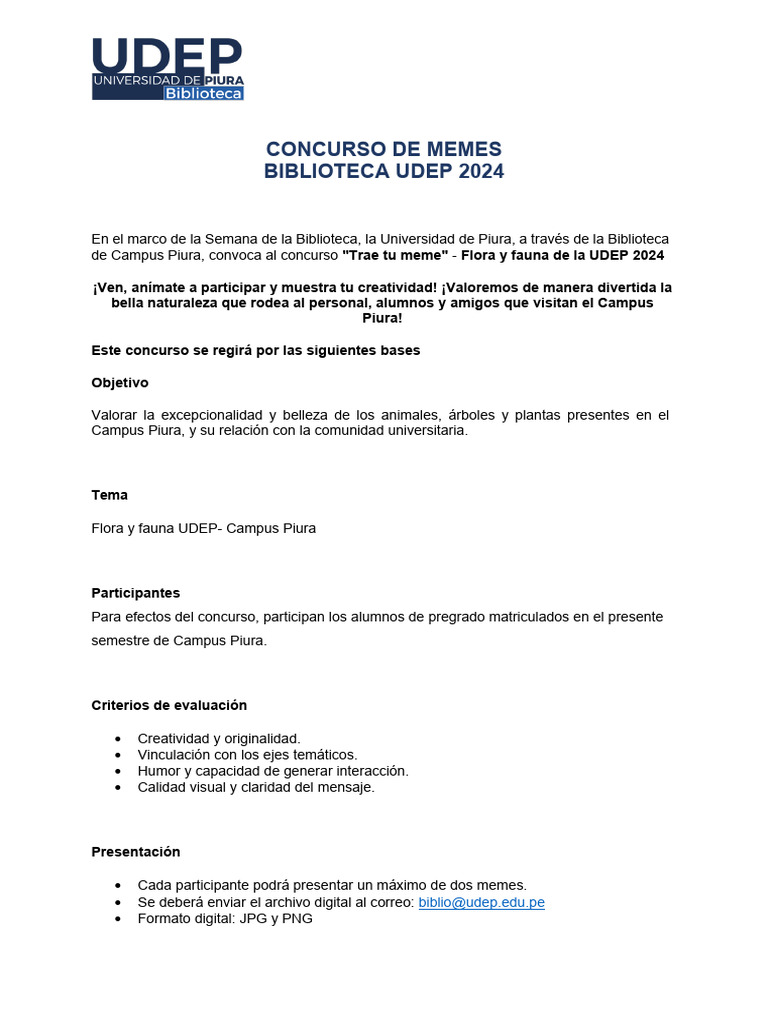 Concurso de Memes Biblioteca Udep 2024 VM 1 | PDF