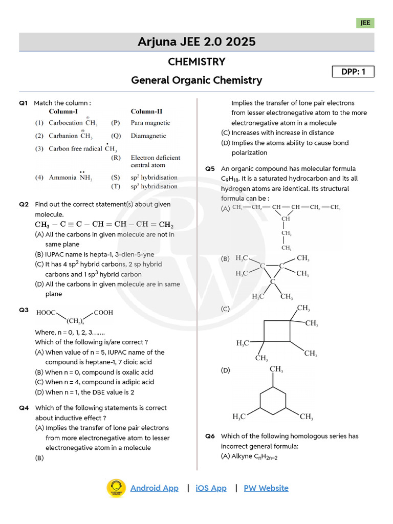 General Organic Chemistry DPP 01 of Lec 02 Arjuna JEE 2 0 2025 | PDF | Molecules | Chemical ...