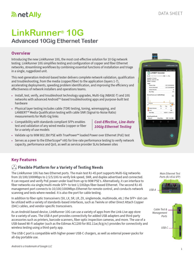 LinkRunner 10G-Datasheet-NetAlly-LRG10G DS 21 V2 | PDF | Computer ...