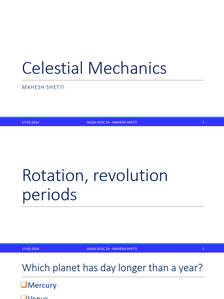 Understanding Celestial Mechanics Concepts | PDF | Rotation Around A ...