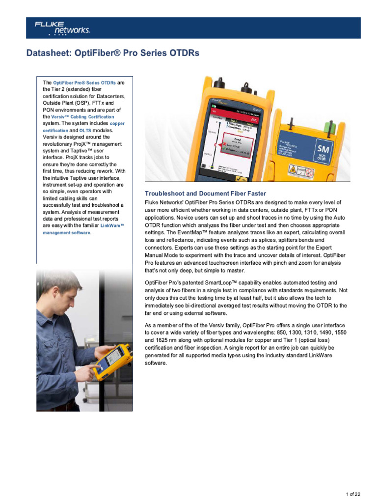 Datasheet OptiFiberR Pro Series OTDR Ofp-200 | PDF