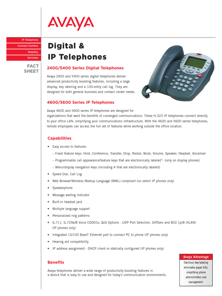 Avaya Digital Series Brochure | PDF | Voice Over Ip | Telephone