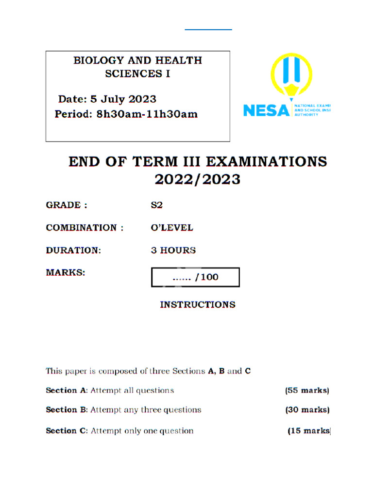 Biology Exam S2 Third Term 2023 | PDF