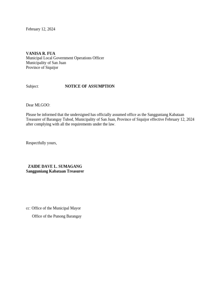 Notice of Assumption | PDF