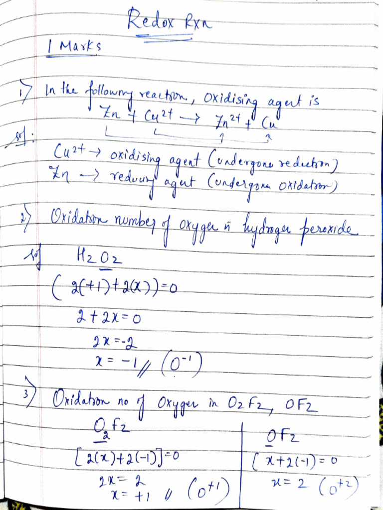 Redox Reactions Most Important Questions With Answers | PDF | Redox ...