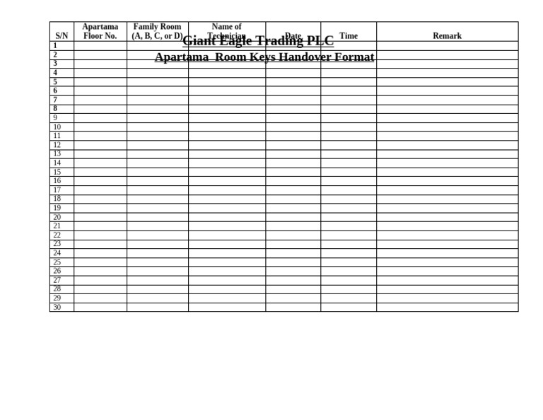Room Keys Handover Format | PDF