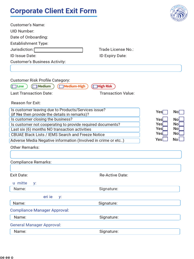 Corporate Client Exit Form | PDF