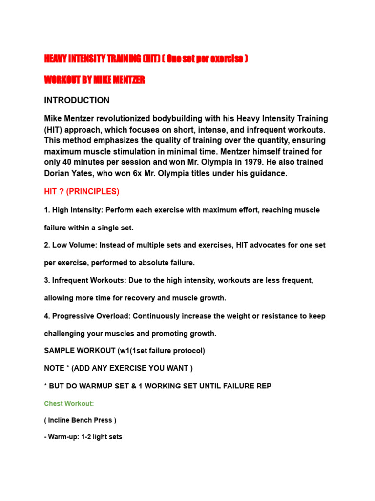 HIT Training by Mark Mentzer | PDF | Strength Training | Muscle Hypertrophy