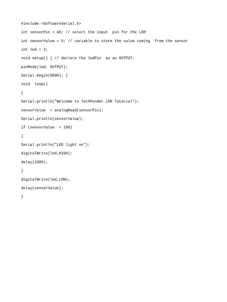 LDR Sensor Arduino Tutorial | PDF