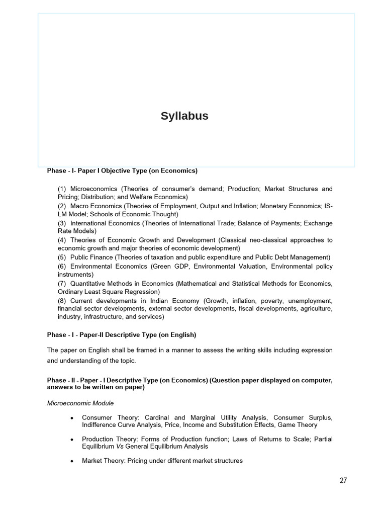 Rbi Depr Syallabus | PDF | Economics | Inflation