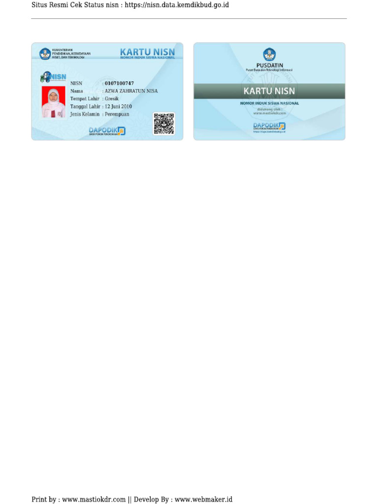 Cetak_Kartu_nisn_AZWA ZAHRATUN NISA | PDF
