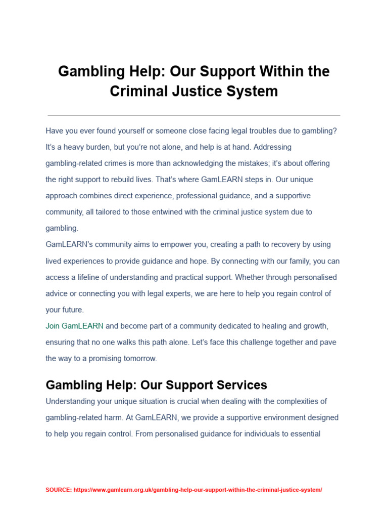 Gambling Help - Our Support Within The Criminal Justice System | PDF ...