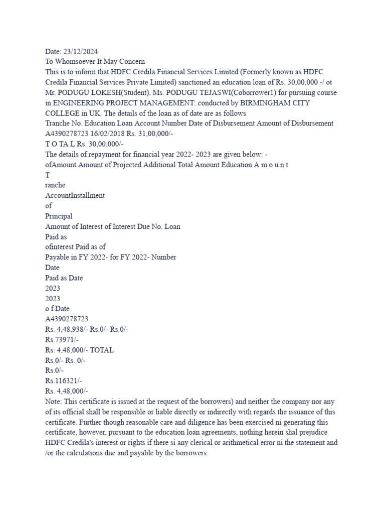 HDFC Credila Financial Loan | PDF