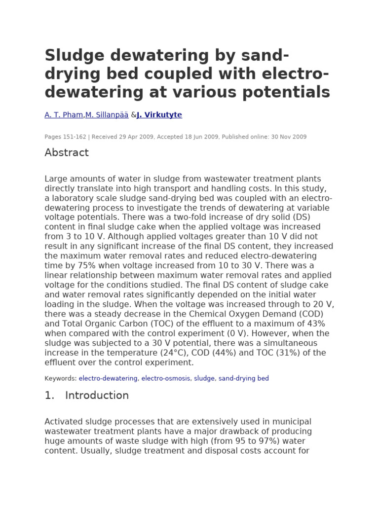 Sludge Dewatering by Sand | PDF | Electrochemistry | Sewage Treatment