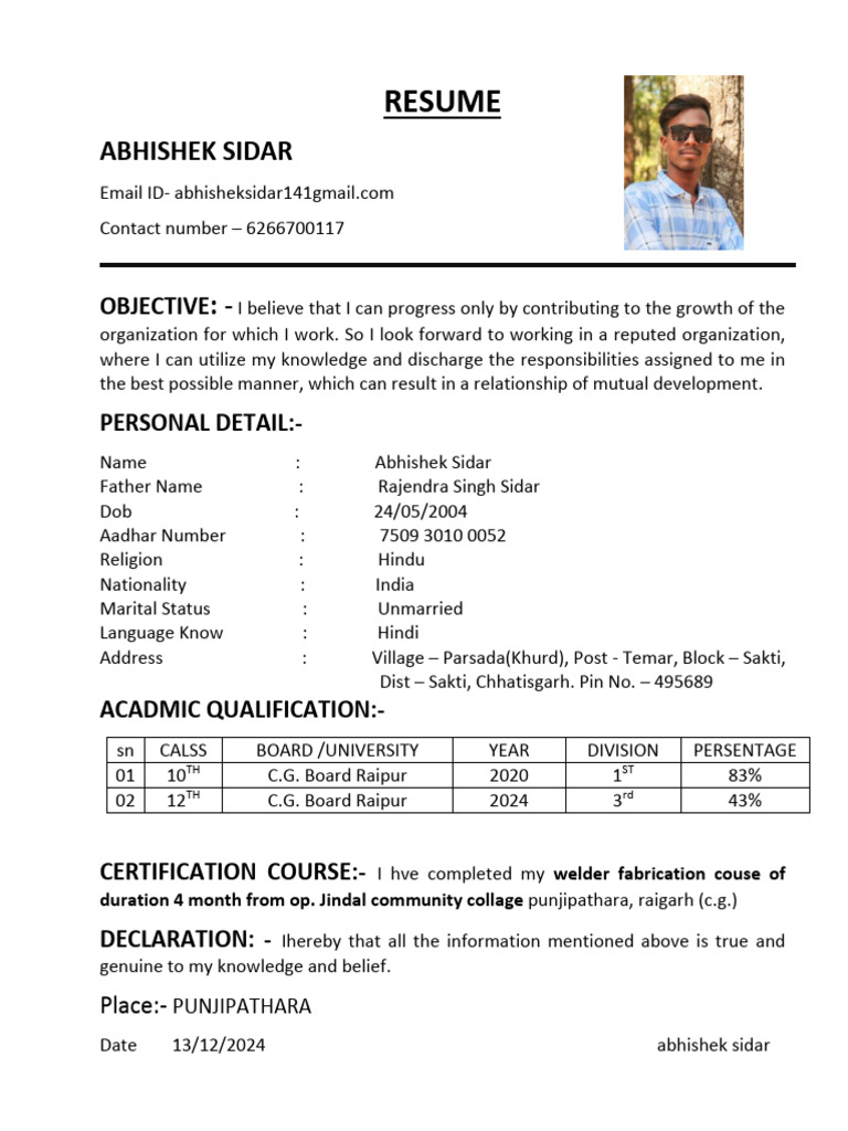 Resume: Abhishek Sidar | PDF