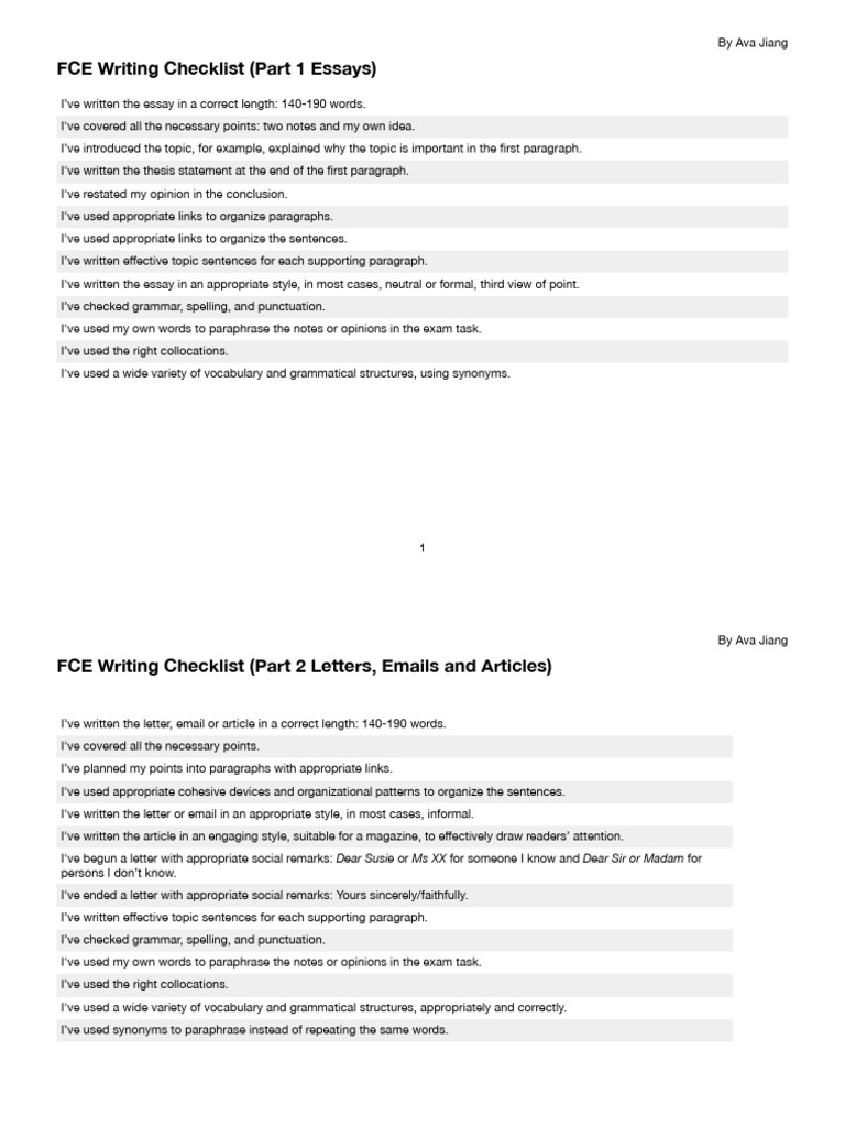 FCE Writing Checklist | PDF